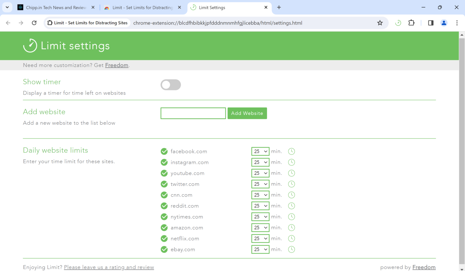 Limit: Set daily Time Limits for distracting websites in Chrome - Chipp ...